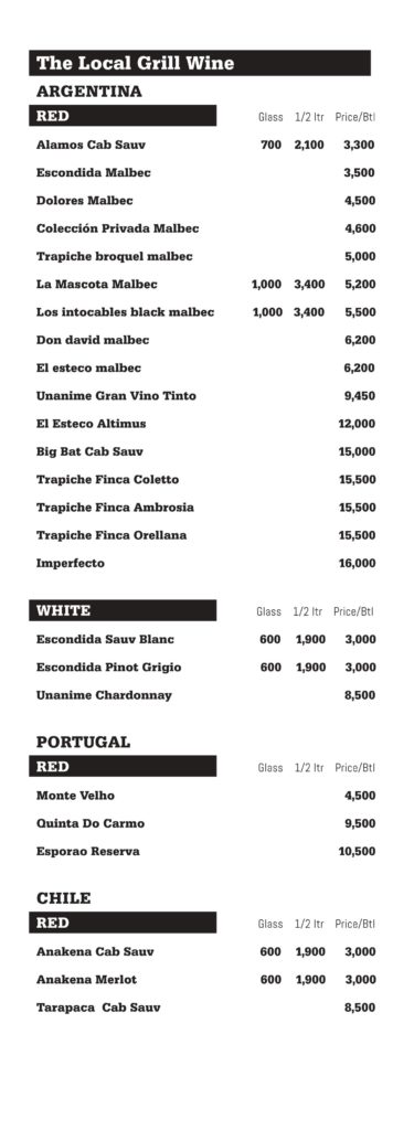 Menus | The Local Grill